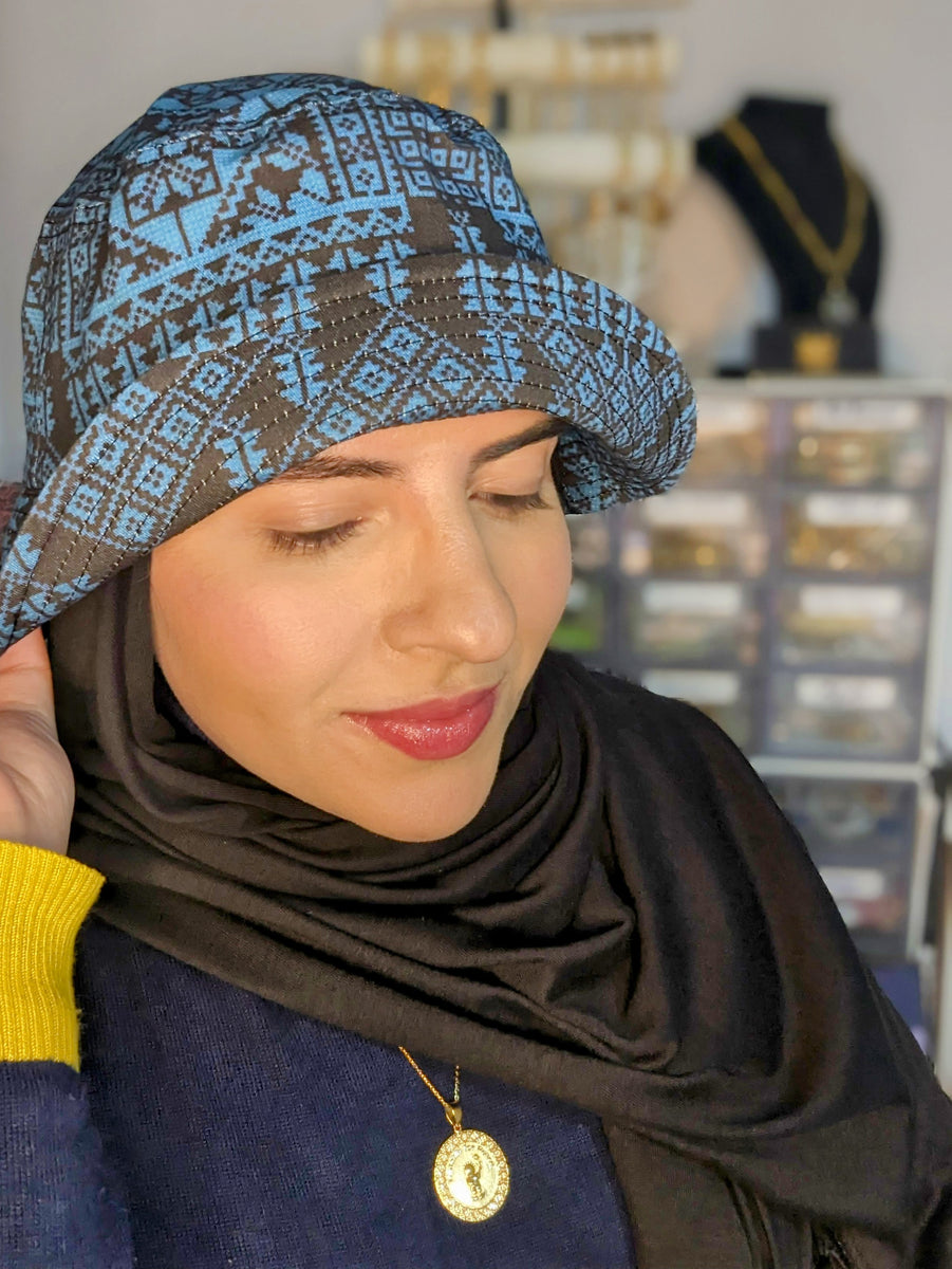 Palestina Road of Stars | Blue/Black | Bucket Hat Hijab – La Reina Charm